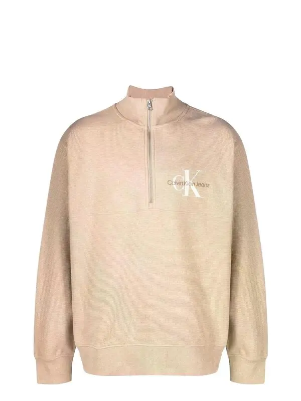 Calvin Klein Monologo Waffle High-neck Sweatshirt - Neutrals