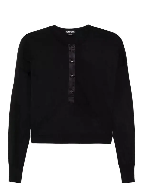 TOM FORD Drop Shoulder Henley Top With Button Detailing - Black