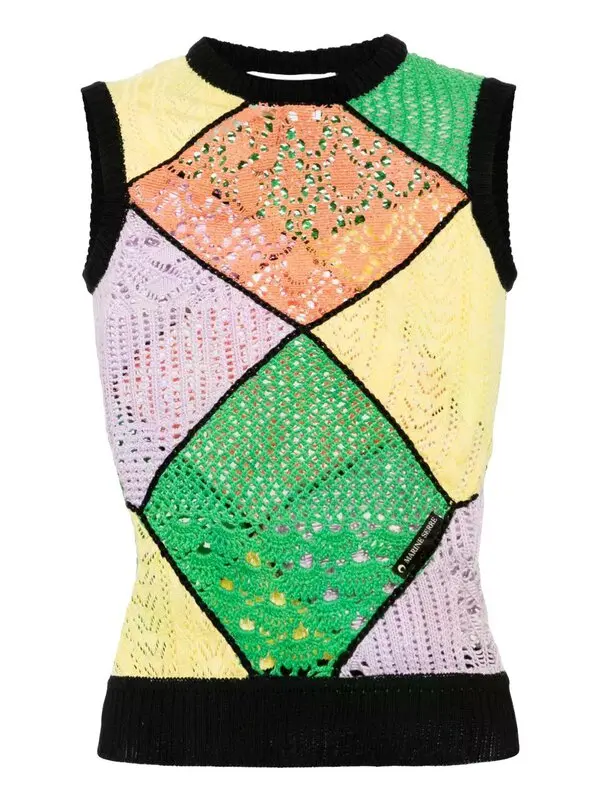 MARINE SERRE Panelled Crochet-knit Tank Top - Black