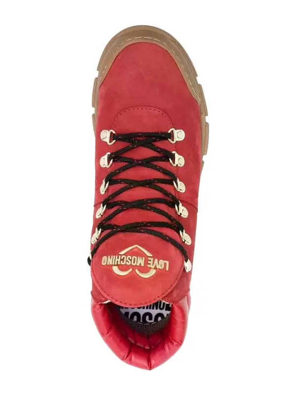Moschino Logo Plaque Hiking Boots - Red