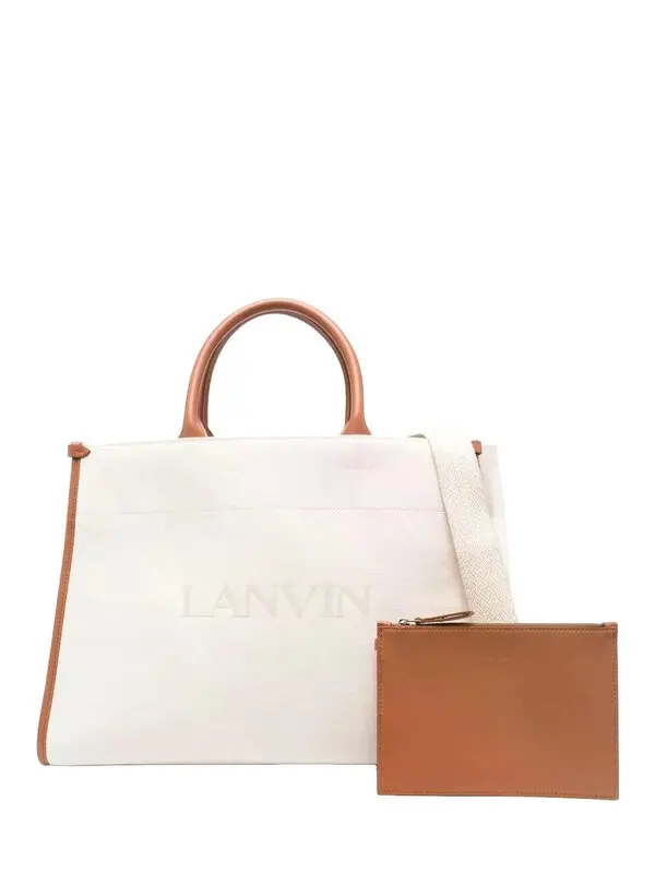 LANVIN Logo-print Leather Tote Bag - Neutrals