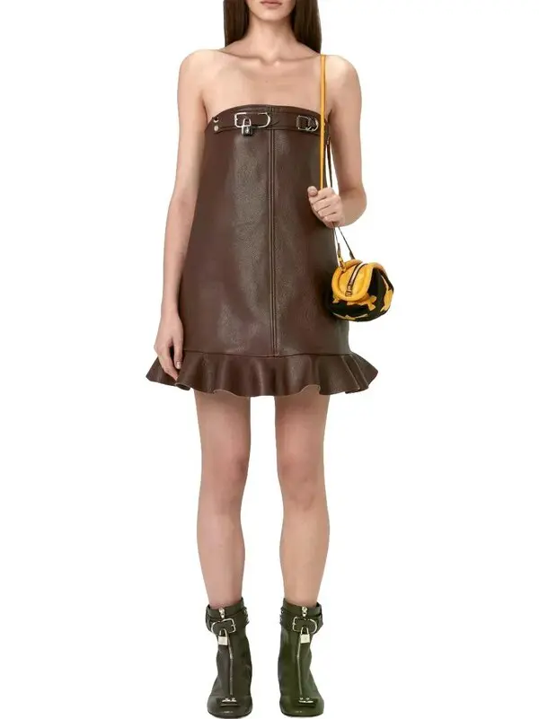 JW Anderson Padlock Detail Leather Mini Dress - Brown