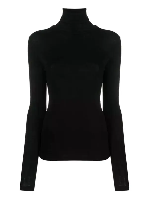 RÓHE Roll Neck Merino Wool Top - Black