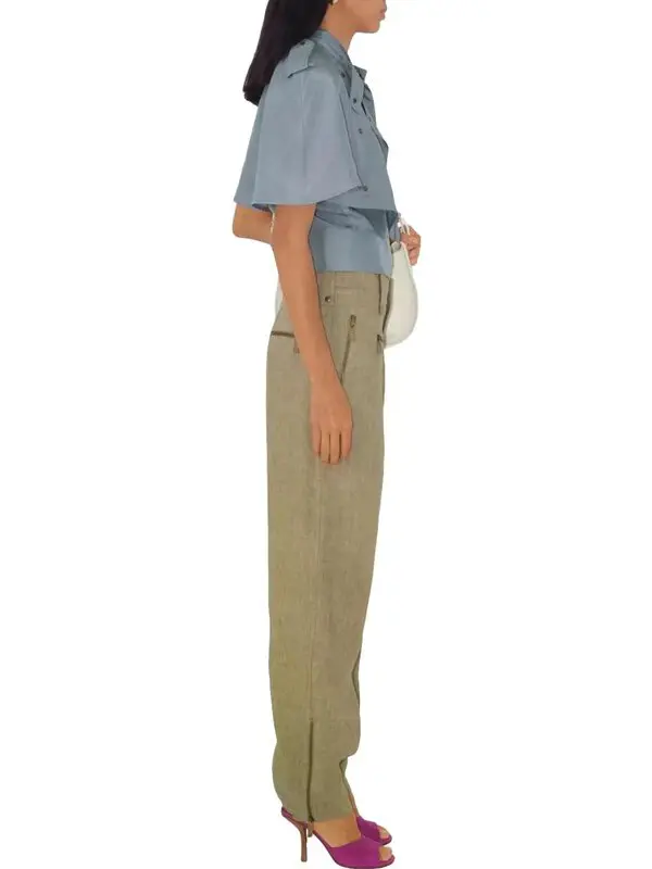 Burberry Linen Trousers With Zip Detailing - Neutrals