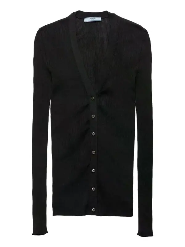 Prada Ribbed-knit Cardigan With V-neck - Black