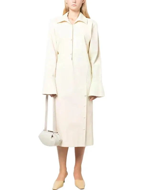 Bally Silk Dress With Peak Lapels And Flute Sleeves - Neutrals