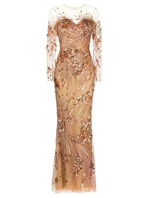 Zuhair Murad Sequin Embellished Maxi Gown - Neutrals