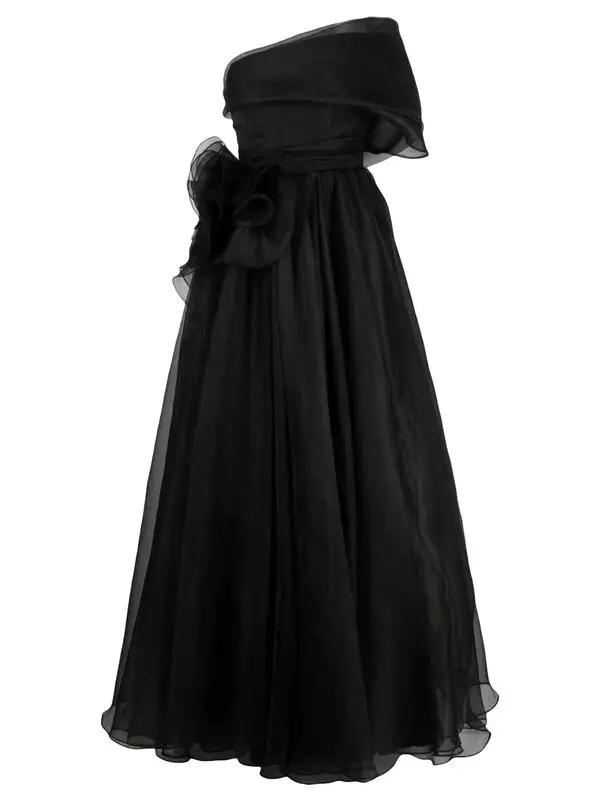 ANA RADU One-shoulder Draped Maxi Dress - Black