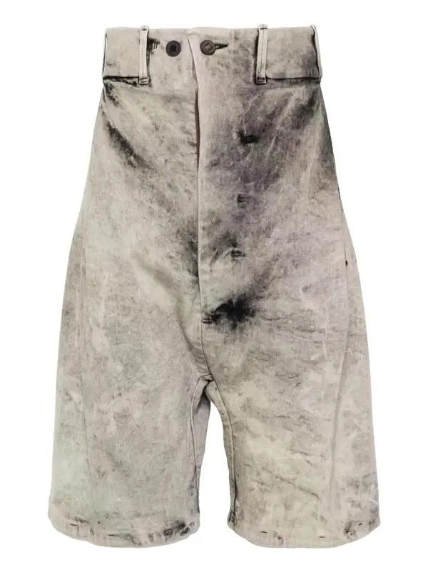 Boris Bidjan Saberi Acid Wash Denim Drop Crotch Shorts - Grey