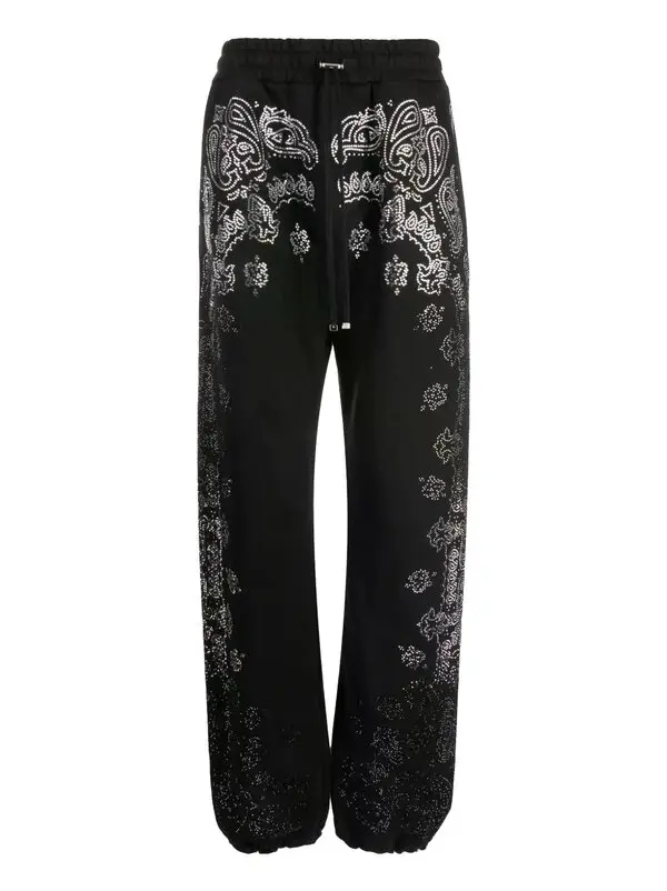 Amiri Crystal Embellished Bandana Print Cotton Track Pants - Black