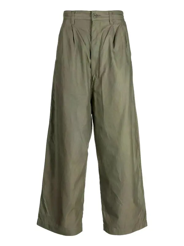 Comme Des Garçons Pleated Cropped Cotton Trousers - Green