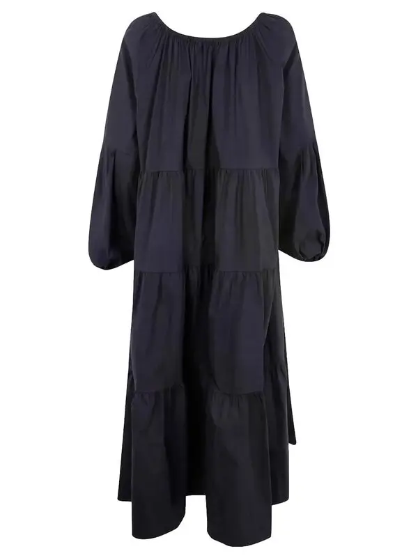 Liviana Conti Poplin Midi Dress With Round Neck And Long Sleeves - Black