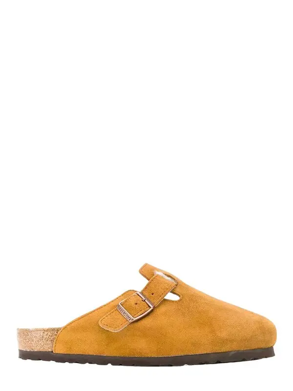 BIRKENSTOCK Shearling Lined Suede Slippers - Brown
