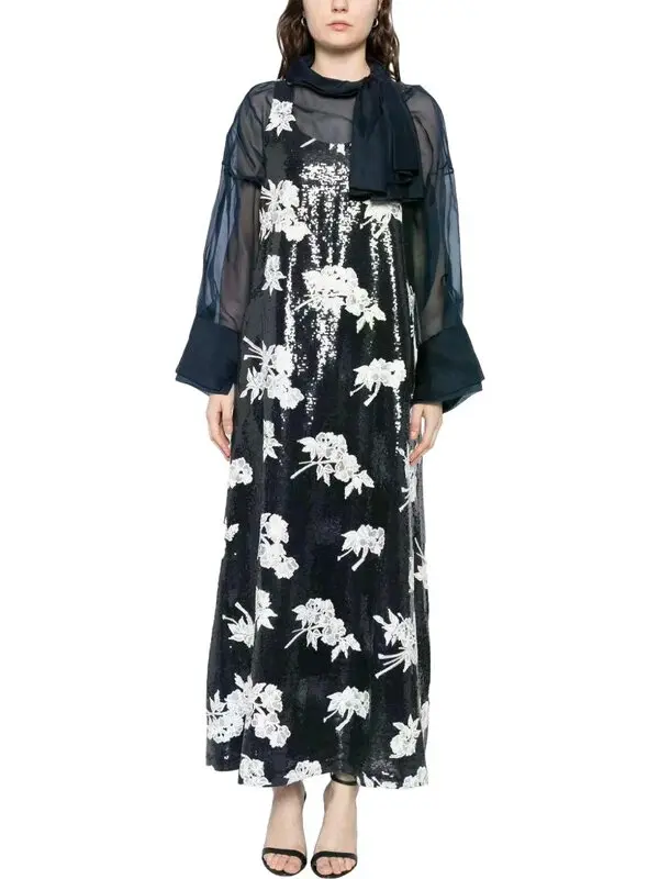 SHATHA ESSA Sequined Floral Embellished Maxi Dress - Black