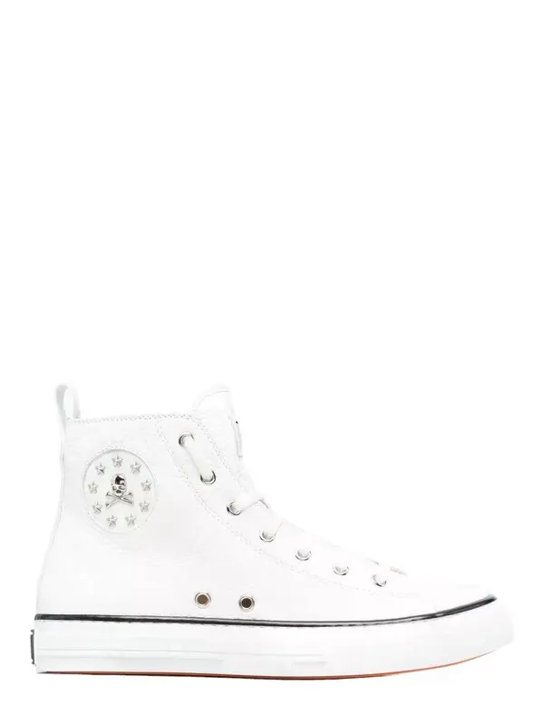 Philipp Plein Leather High-top Sneakers With Skull Stud Detailing - White