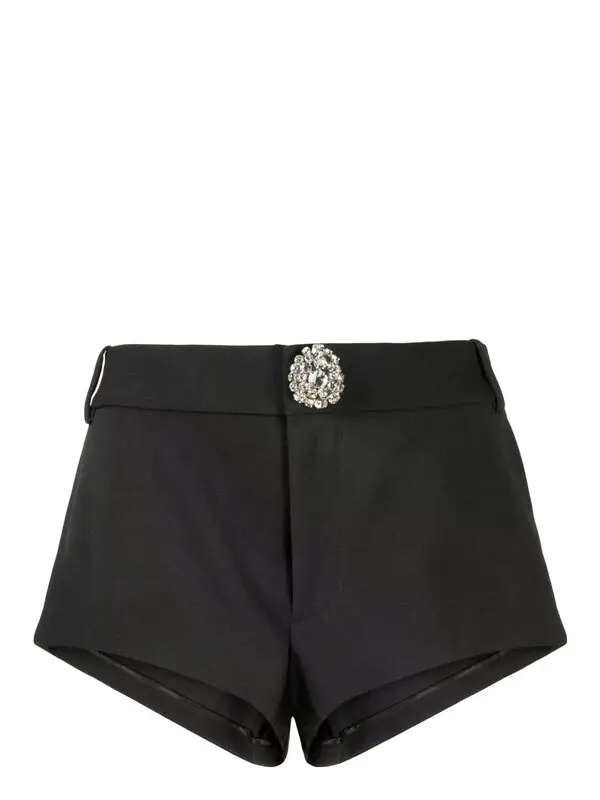 AREA Crystal-embellished Virgin Wool Mini Shorts - Black