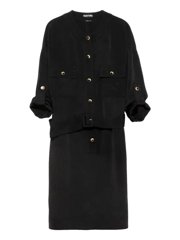 TOM FORD Textured Belted Mini Shirt Dress - Black