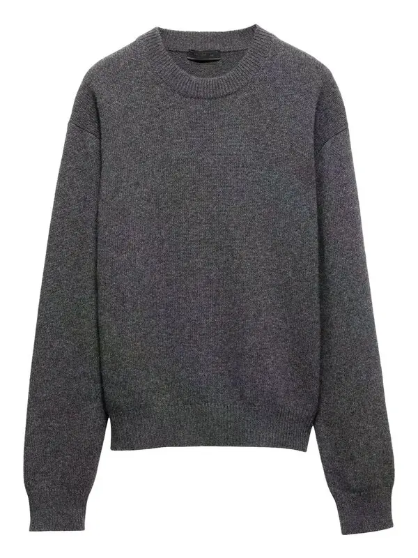 Prada Crew Neck Logo Patch Sweater - Grey