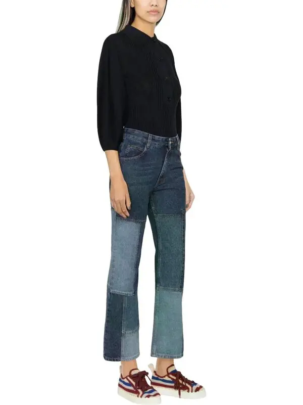 Chloé Patchwork Cropped Flared Jeans - Blue