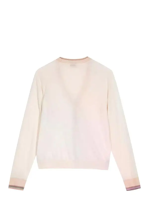 Paul Smith Ecru Cotton Blend V-neck Cardigan With Stripe Trim - Neutrals