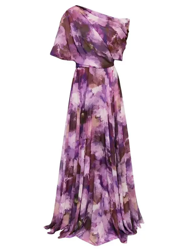 Amsale Printed Slouch Dress - Purple
