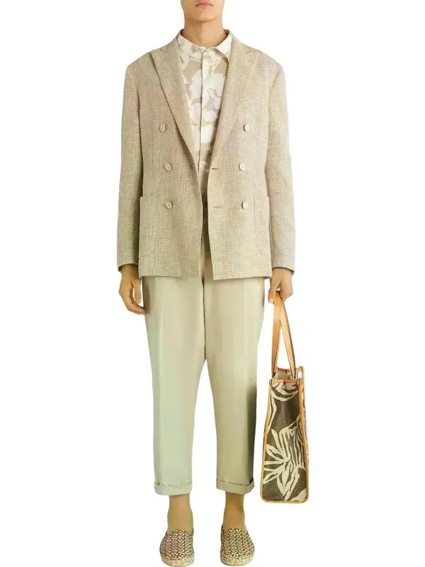 Etro Straight-leg Cropped Cotton Blend Trousers - Neutrals