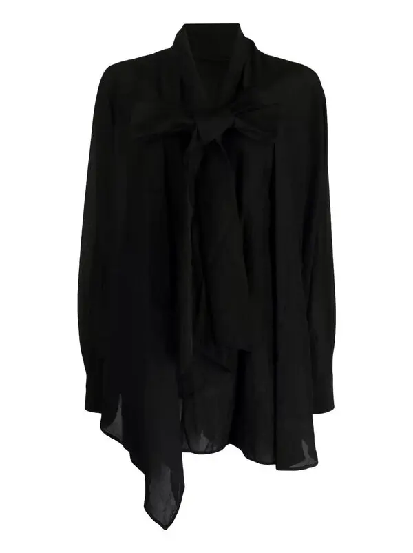 FORME D'EXPRESSION Long-sleeve V-neck Blouse With Knot Detailing - Black