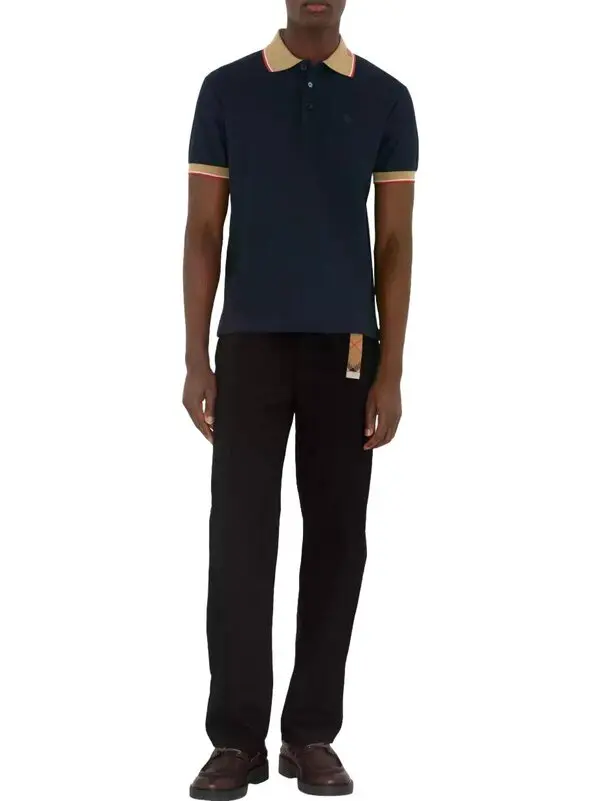 Burberry Logo Collar Cotton Polo Shirt - Blue
