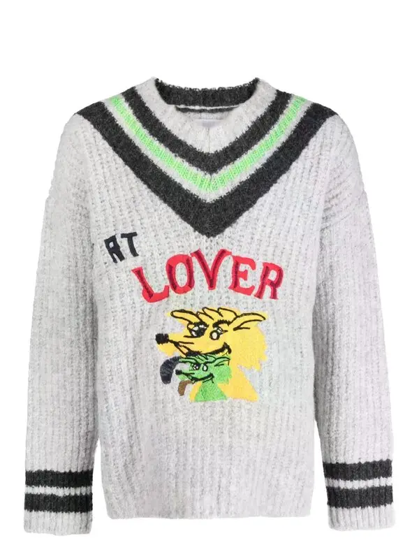 ERL Embroidered V-neck Jumper - Grey