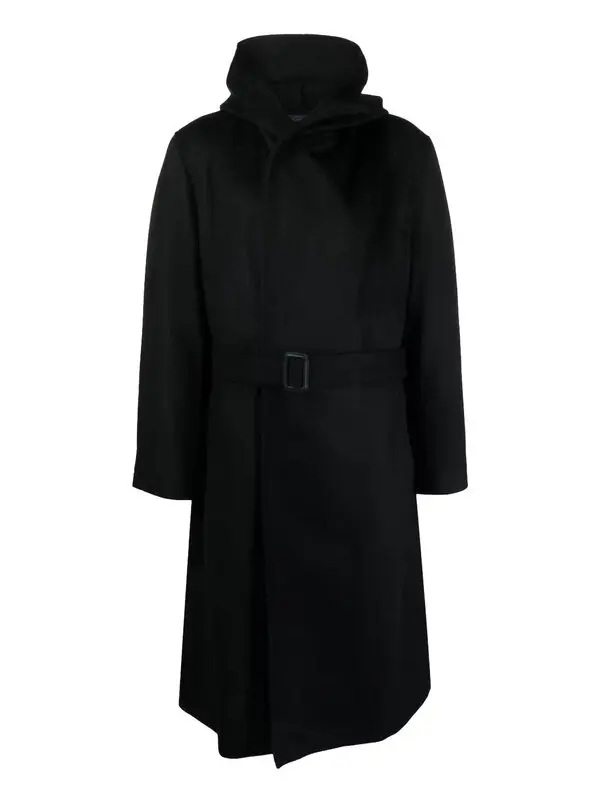 Yohji Yamamoto Hooded Belted Coat - Black
