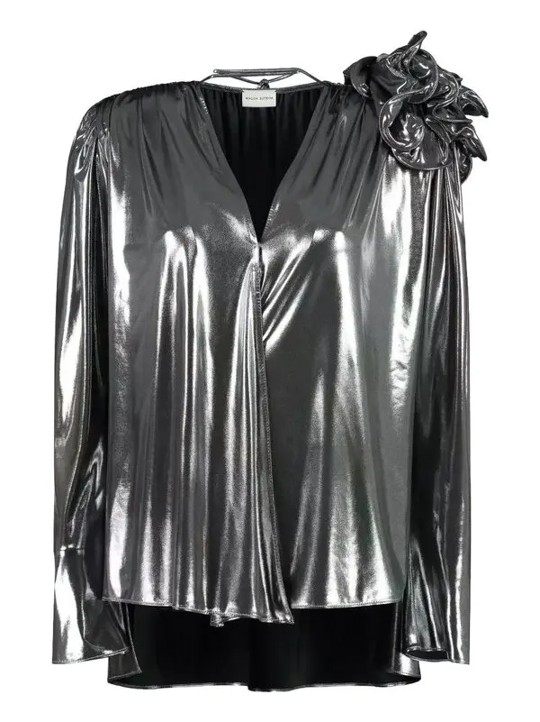 Magda Butrym V-neck Blouse With Floral Appliqu - Silver