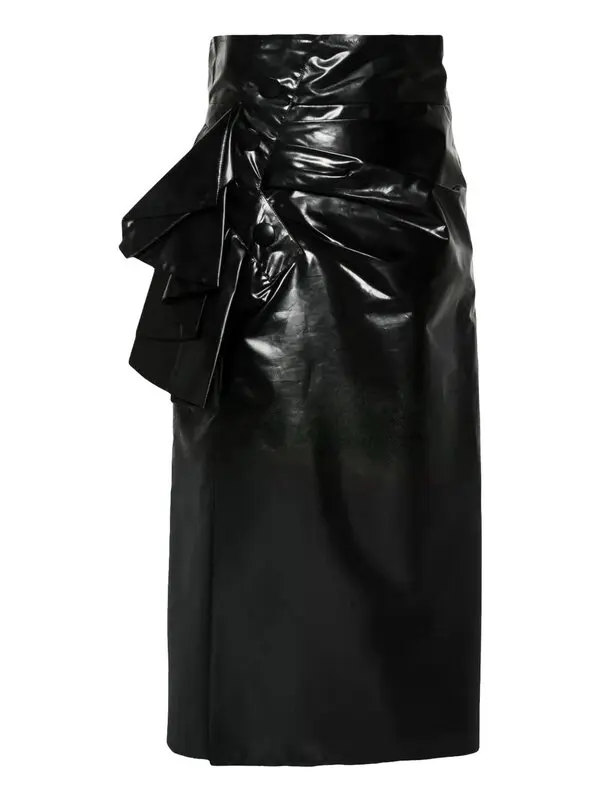 MAISON MARGIELA Coated Midi Skirt With Ruched Detailing - Black