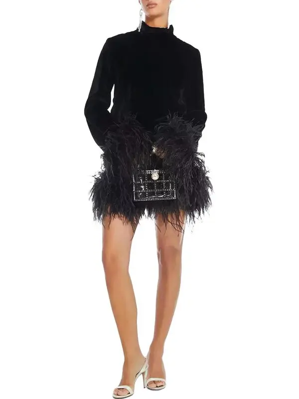 TALLER MARMO Gina Feather-trim Mini Dress - Black