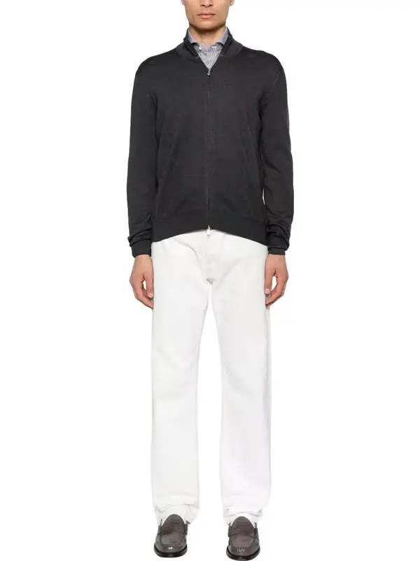 BARBA NAPOLI Virgin Wool Fine Knit Zip Cardigan - Grey