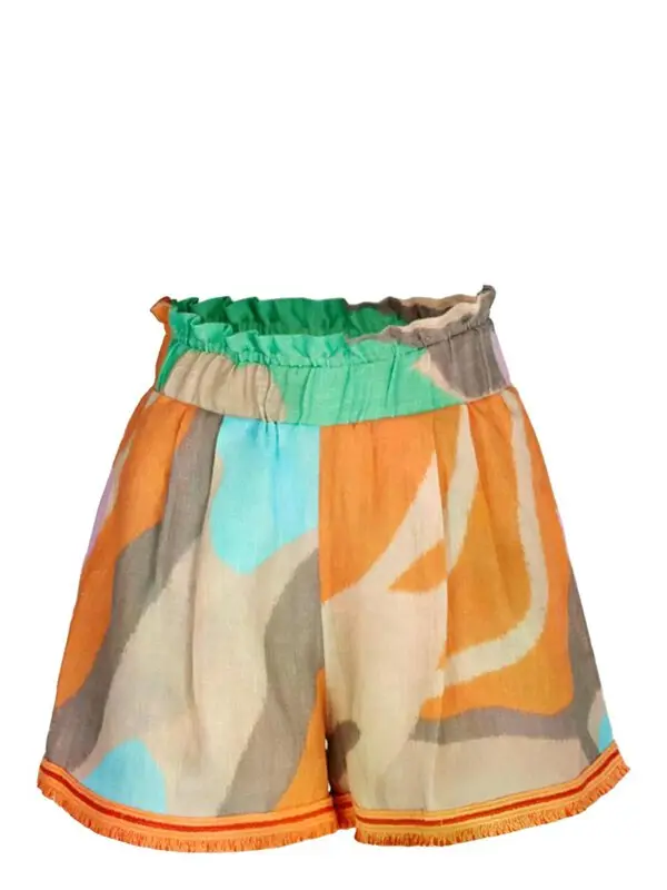 Silvia Tcherassi Abstract-print Linen Shorts - Orange
