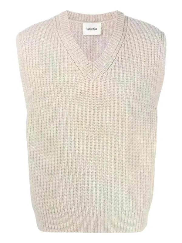 Nanushka V-neck Sweater Vest With Ribbed Detailing - Neutrals