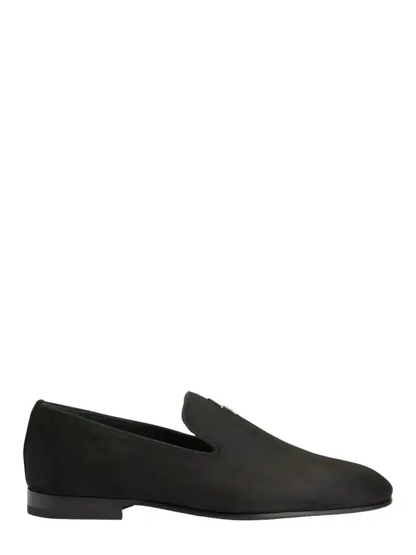 GIUSEPPE ZANOTTI Suede Slip-on Loafers With Silver-tone Logo Plaque - Black