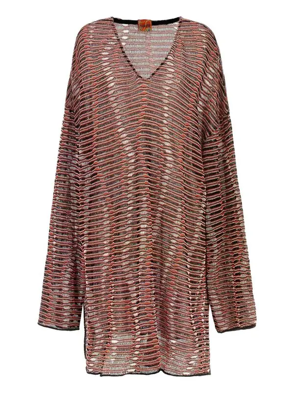 VITELLI Wave Jacquard V-neck Sweater - Brown