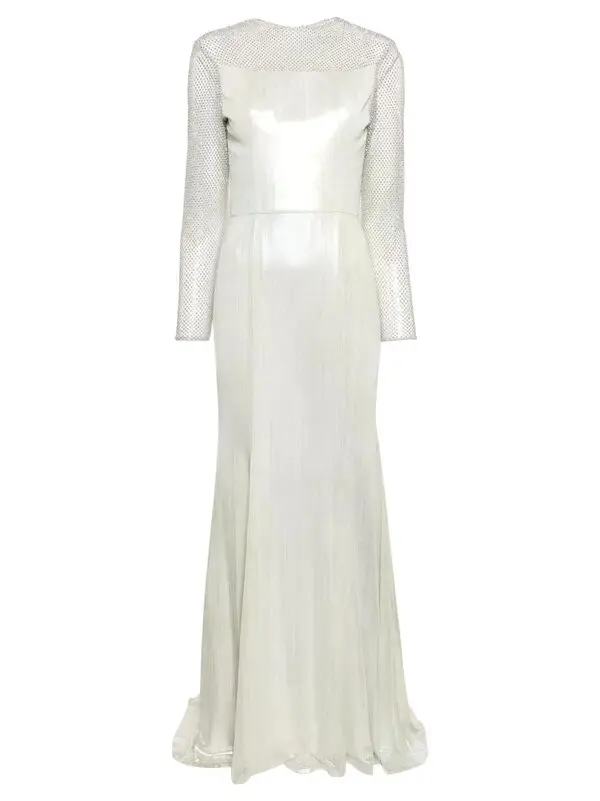 BAZZA ALZOUMAN Rhinestone Embellished Fishtail Gown - Silver