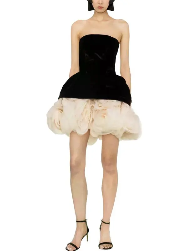 ANA RADU Petal-layered Velvet Mini Dress - Black