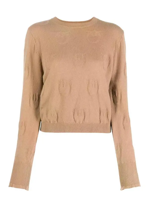 Pinko Logo Debossed Cashmere Crew Neck Top - Brown