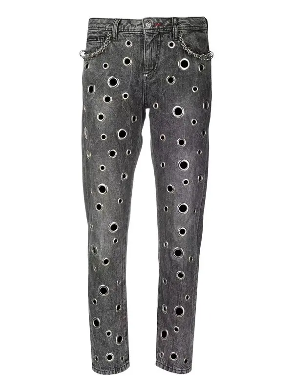Philipp Plein Ring Detail Boyfriend Jeans - Grey