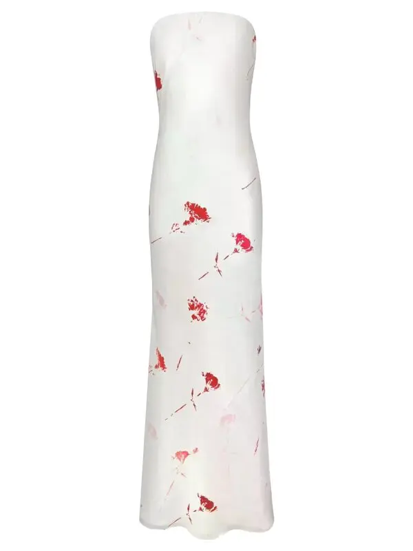 Alejandra Alonso Rojas Strapless Printed Silk Maxi Dress - White