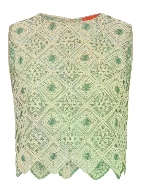 La DoubleJ Aria Macramé Cropped Blouse - Neutrals