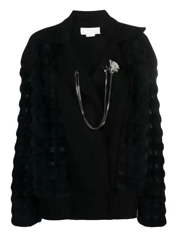 GENNY Brooch-detail Wool Jacket With Faux-fur Detailing - Black