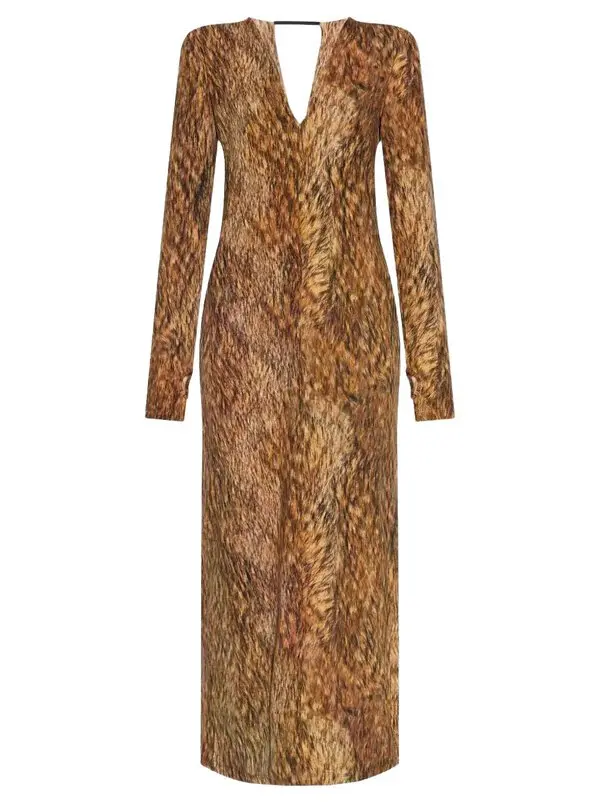 MAISON MARGIELA Long Sleeve Graphic Maxi Dress - Brown