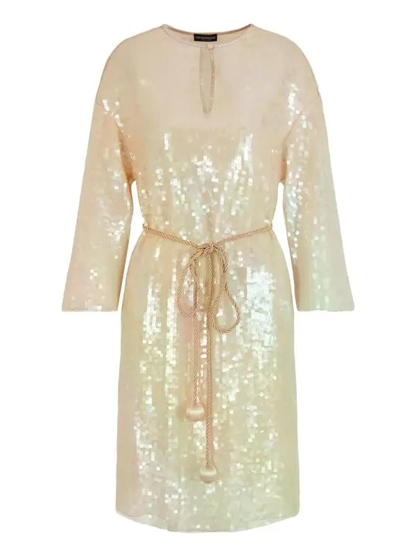 Emporio Armani Belted Sequin Midi Dress - Neutrals