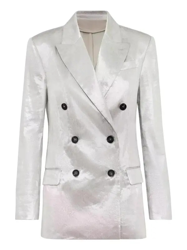 Brunello Cucinelli Metallic Double-breasted Blazer - Grey