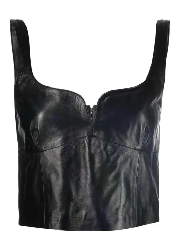 MANOKHI Cropped Leather Vest - Black