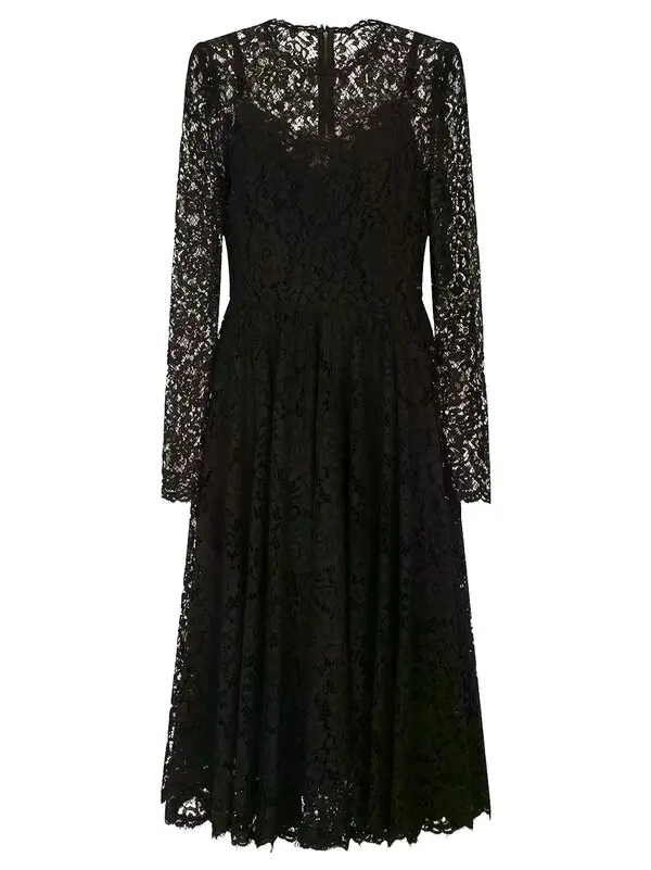 Dolce & Gabbana Lace Long-sleeved Midi Dress - Black